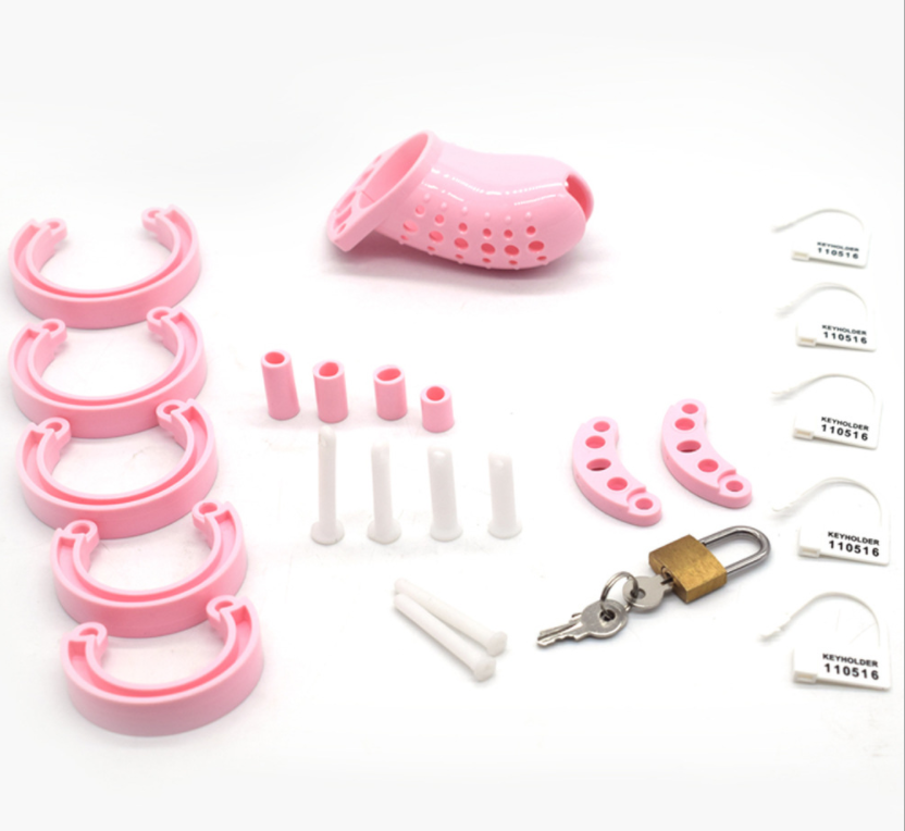 Neuer Keuschheitskäfig aus Kunststoff, 9,6 cm lang (alle 5 Ringe im Li – sissyloving